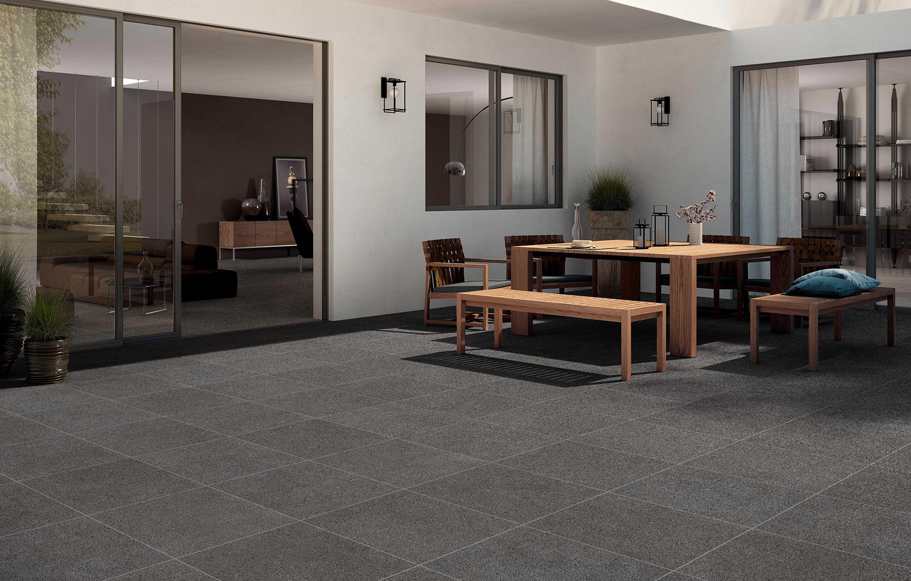 Stoneware Terrazzo Basalt Black Pavers - Porcelain Tiles Adelaide